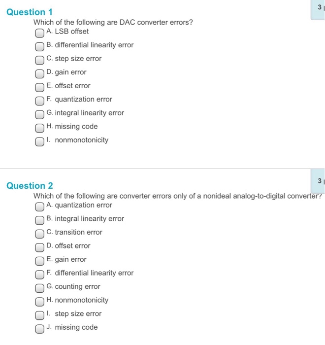 Solved Which Of The Following Are Dac Converter Errors Lsb 