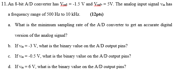 Solved An 8-bit A/D converter has V_ref = -1.5 V and V_ref = | Chegg.com