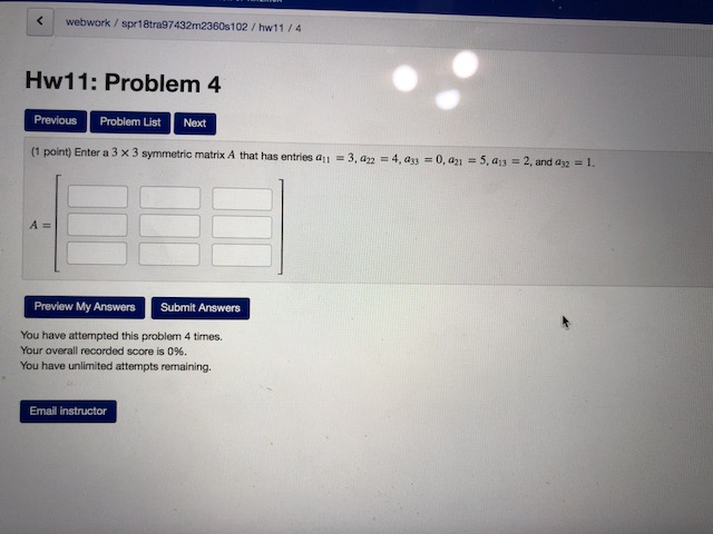 Solved webwork/ spr18tra97432m2360s102/hw11/4 Hw11: Problem | Chegg.com