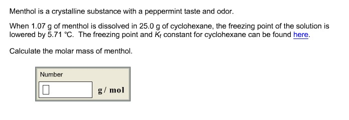 Solved Kf value cyclohexane = 20.8 C/m Freezing point = 6.59 | Chegg.com