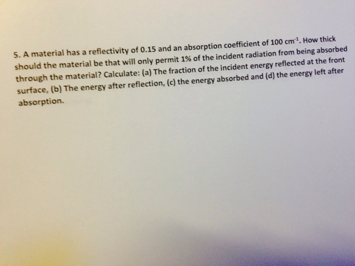 Solved A material has a reflectivity of 0.15 and an | Chegg.com