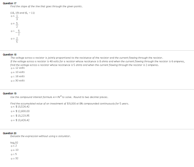 Solved Question 17 Find the slope of the line that goes | Chegg.com