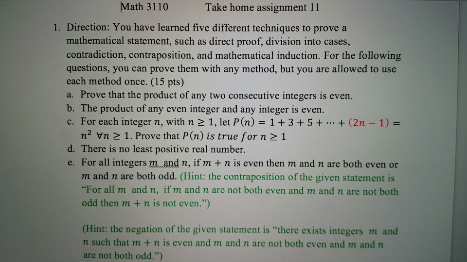 Solved Math 3110 Take home assignment 11 1. Direction: You | Chegg.com