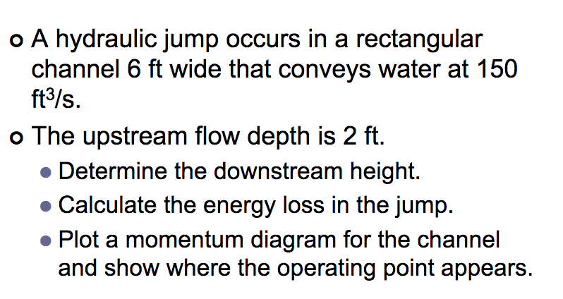 Solved o A hydraulic jump occurs in a rectangular channel 6 | Chegg.com