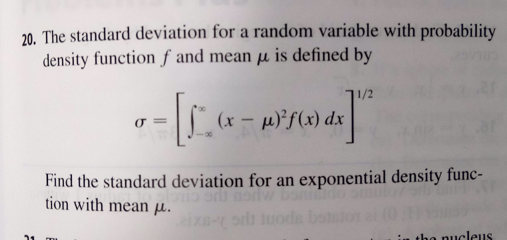 Solved 20. The standard deviation for a random variable with | Chegg.com