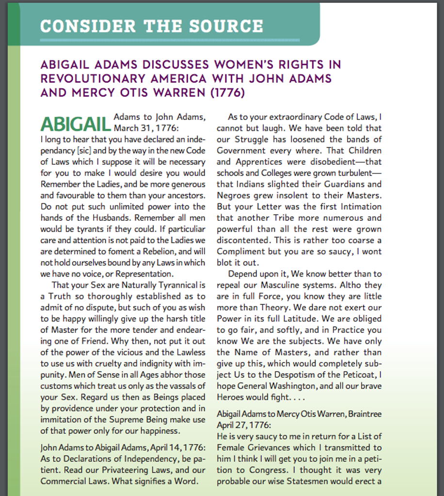 Solved CONSIDER THE SOURCE ABIGAIL ADAMS DISCUSSES WOMEN'S | Chegg.com
