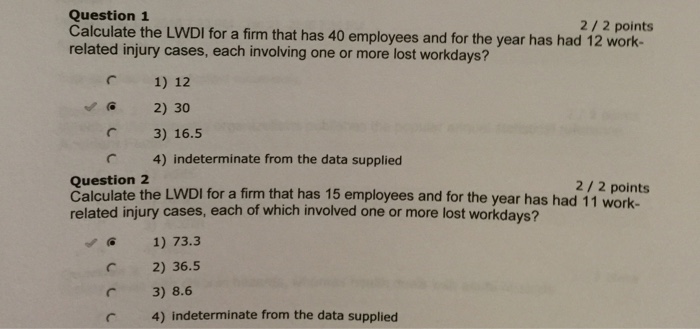 Solved Calculate the LWDI for a firm that has 40 employees | Chegg.com