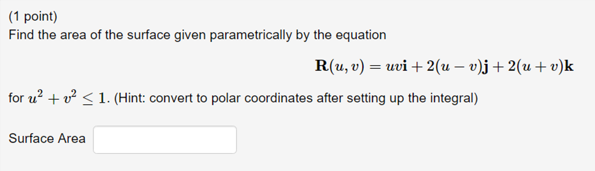 Solved Find the area of the surface given parametrically by | Chegg.com