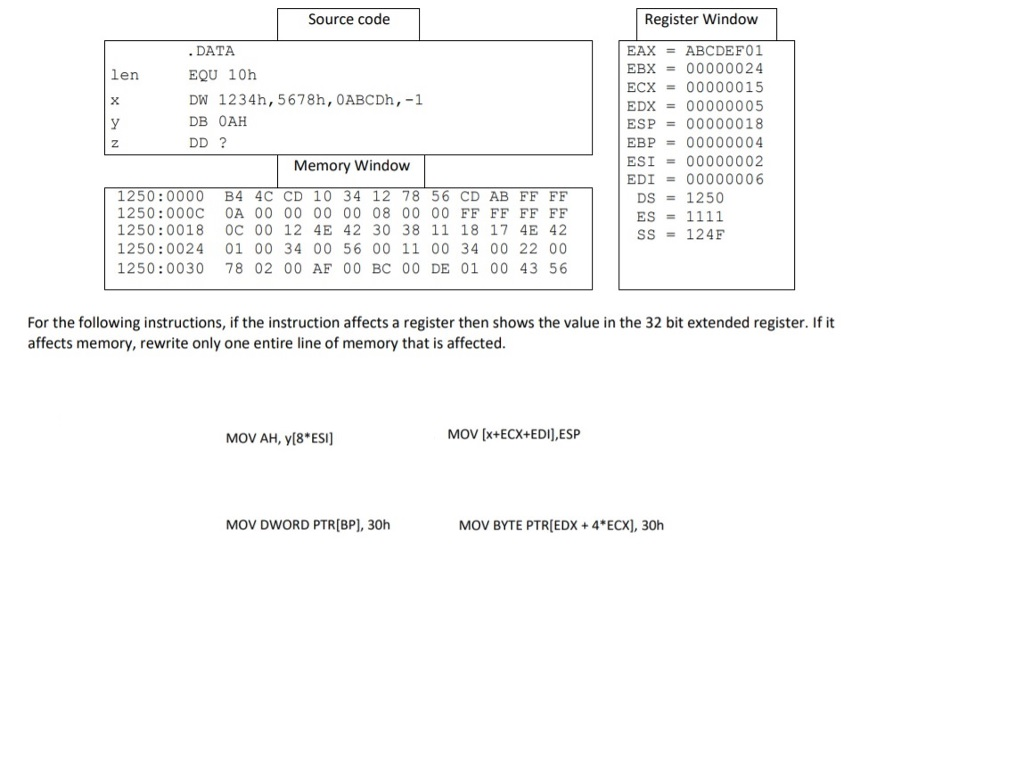 Source code Register Window len NK X . DATA EQU 10h | Chegg.com