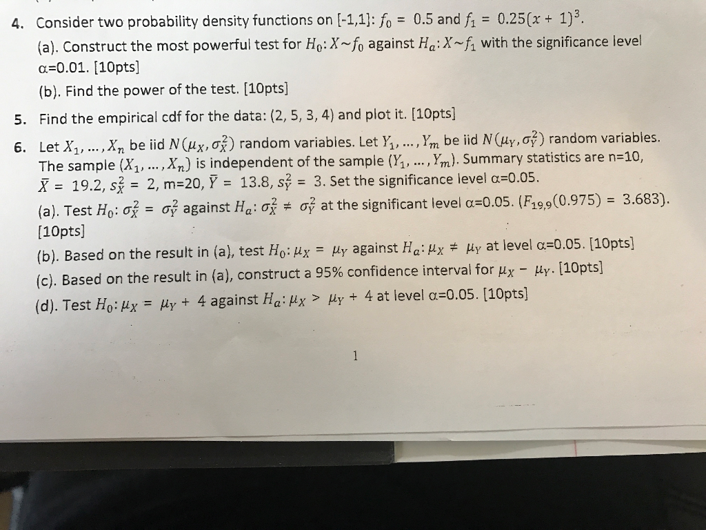 Consider two probability density functions on [-1,1]: | Chegg.com