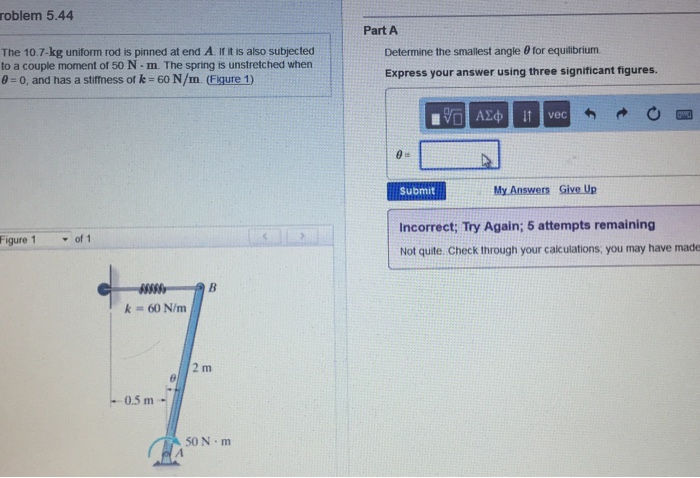 Solved The 10.7-kg uniform rod is pinned al end A. If it is | Chegg.com