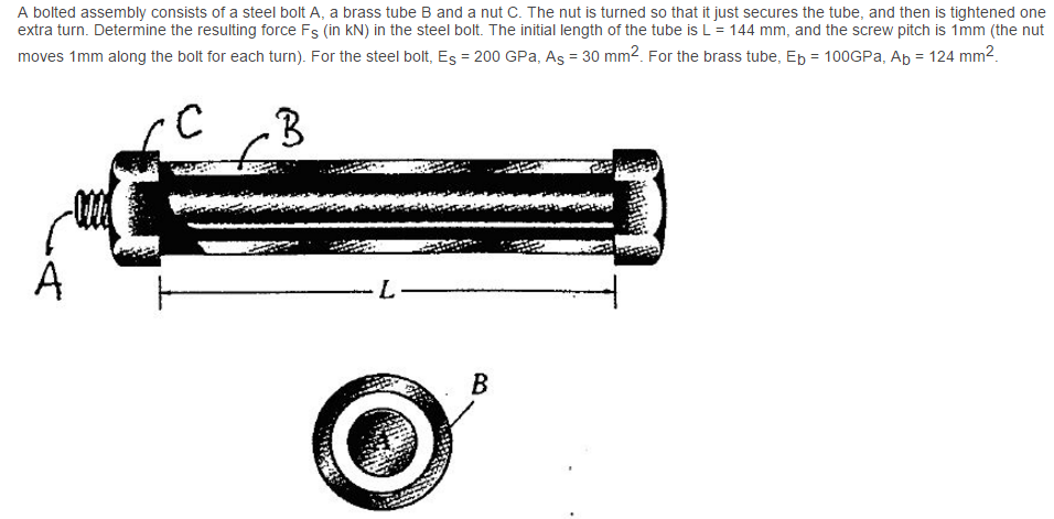 Solved A bolted assembly consists of a steel bolt A, a brass | Chegg.com