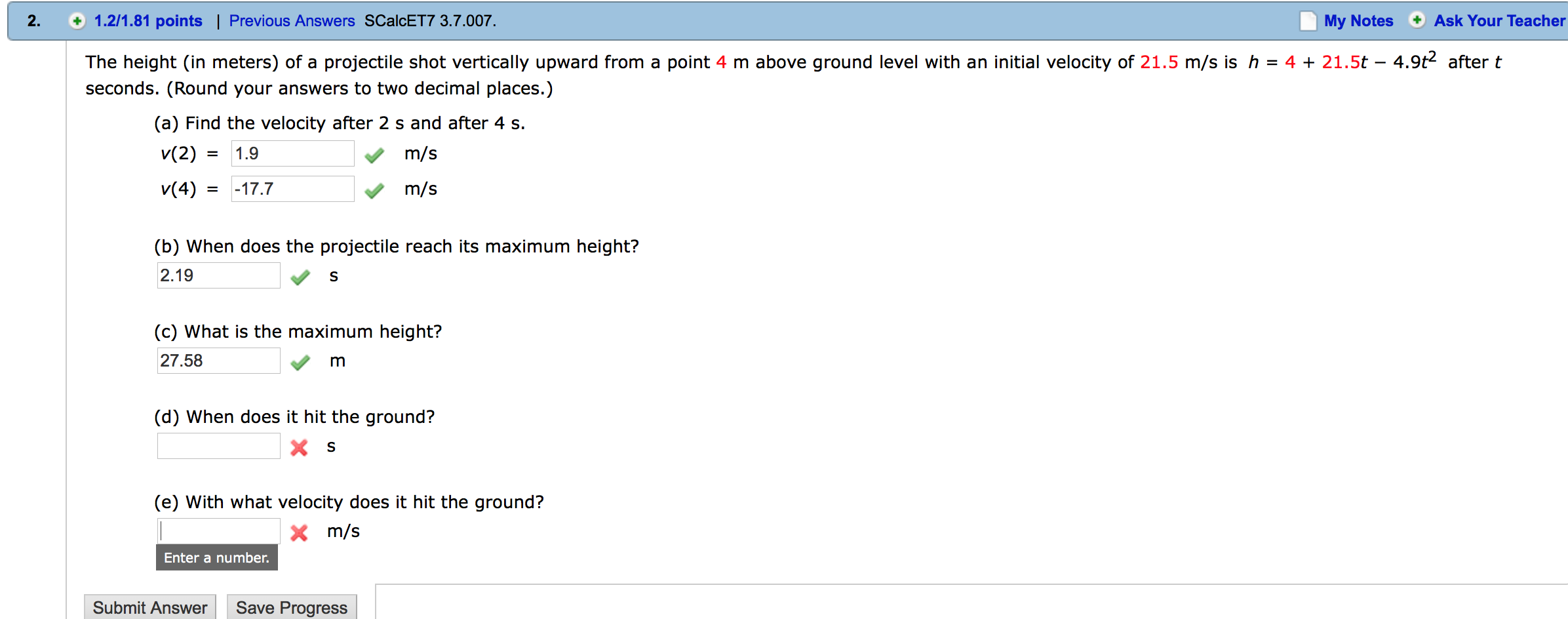Solved The height (in meters) of a projectile shot | Chegg.com