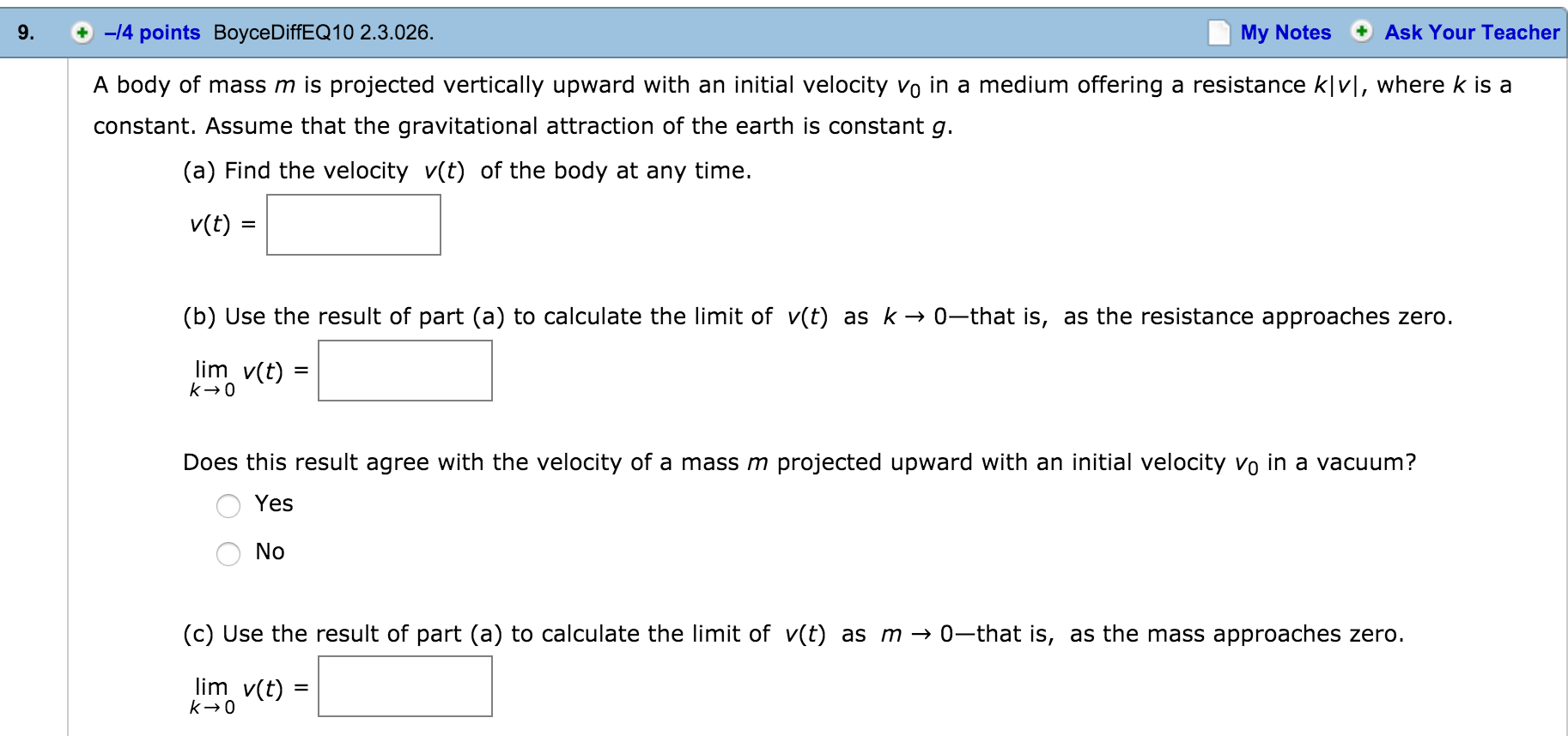 Solved A body of mass m is projected vertically upward with | Chegg.com