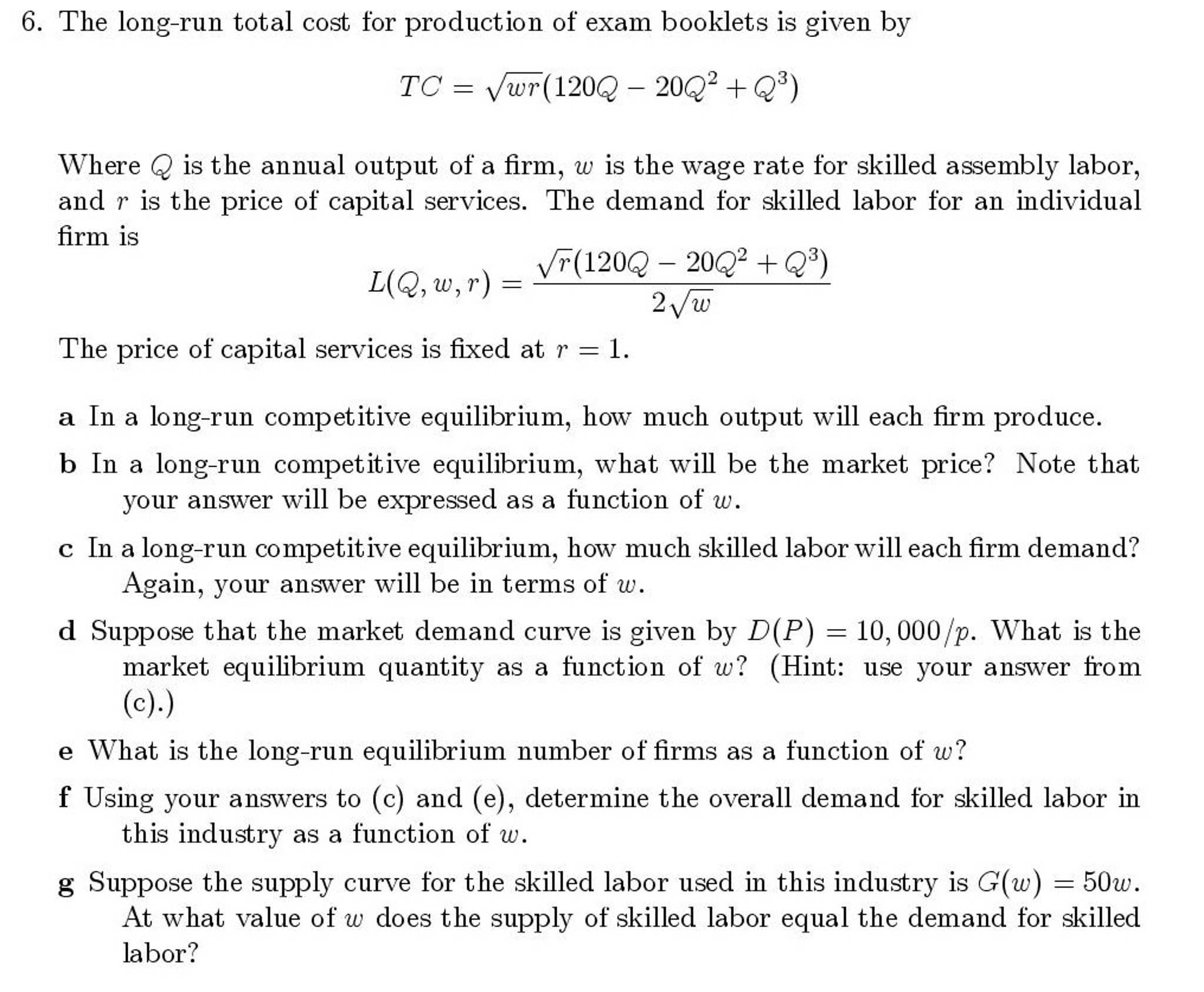 Solved The long-run total cost for production of exam | Chegg.com