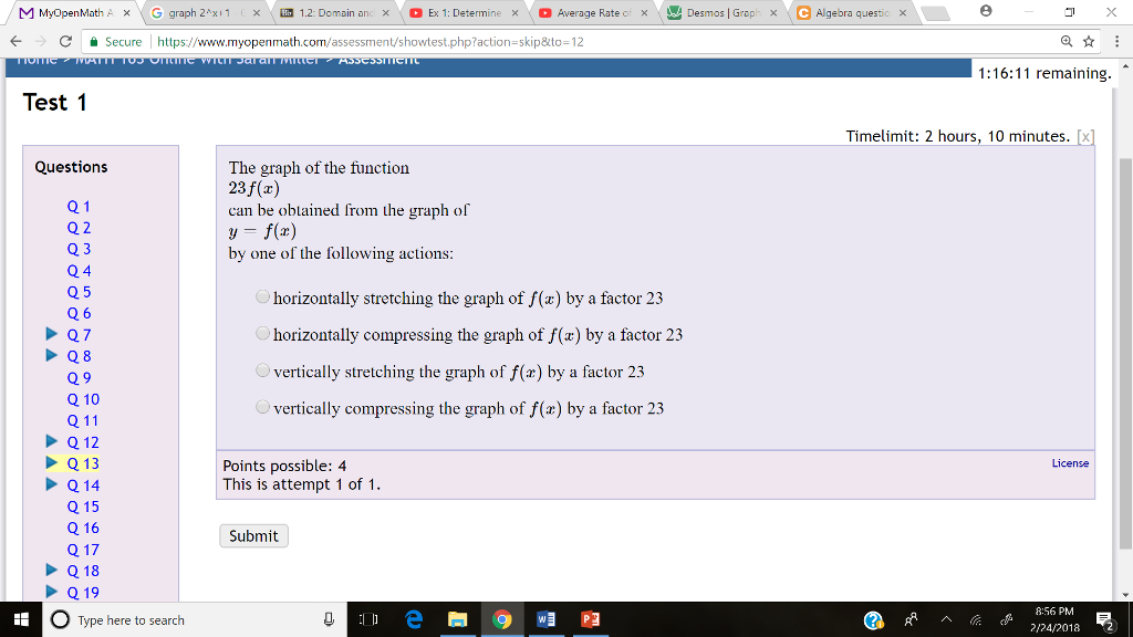 Solved M MyOpenMath A G graph 2^xi 1 1.2 Domain an. × | Chegg.com