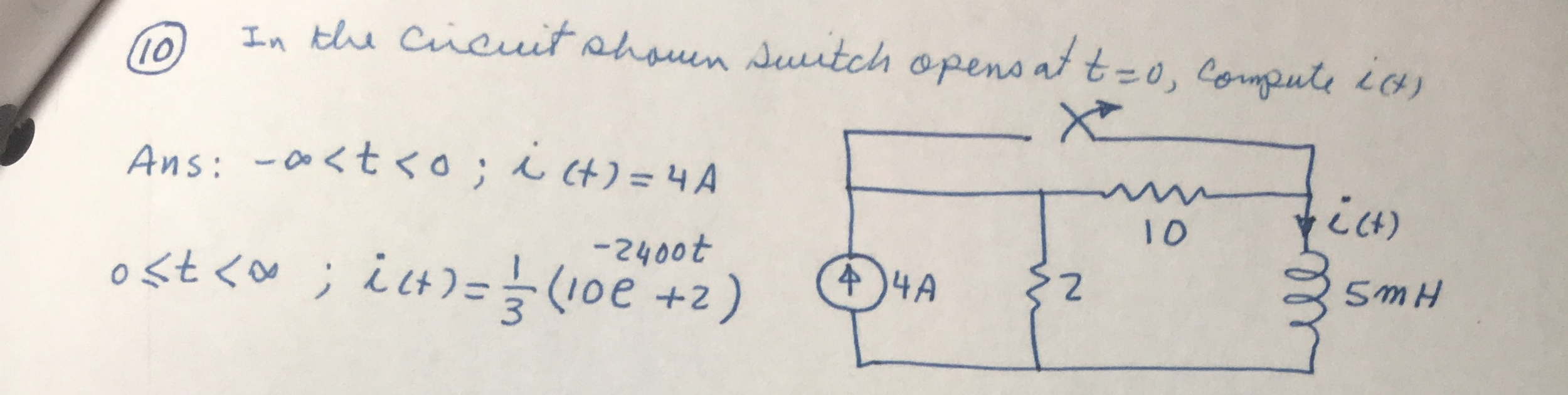 Solved In the circuit shown switch opens at t = 0, compute | Chegg.com