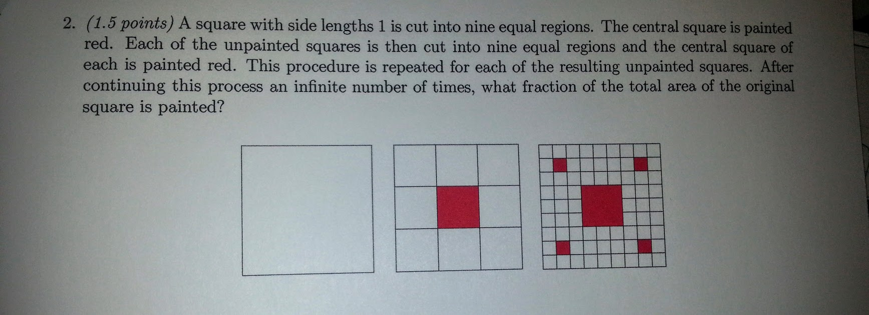Solved A square with side lengths 1 is cut into nine equal | Chegg.com