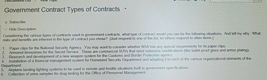 Solved Government Contract Types of Contracts ☆ Subscribe | Chegg.com