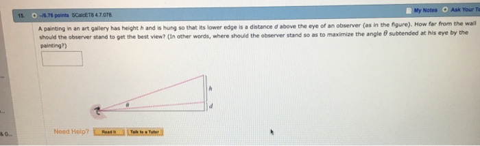Solved A painting in an art gallery has height h and is hung | Chegg.com