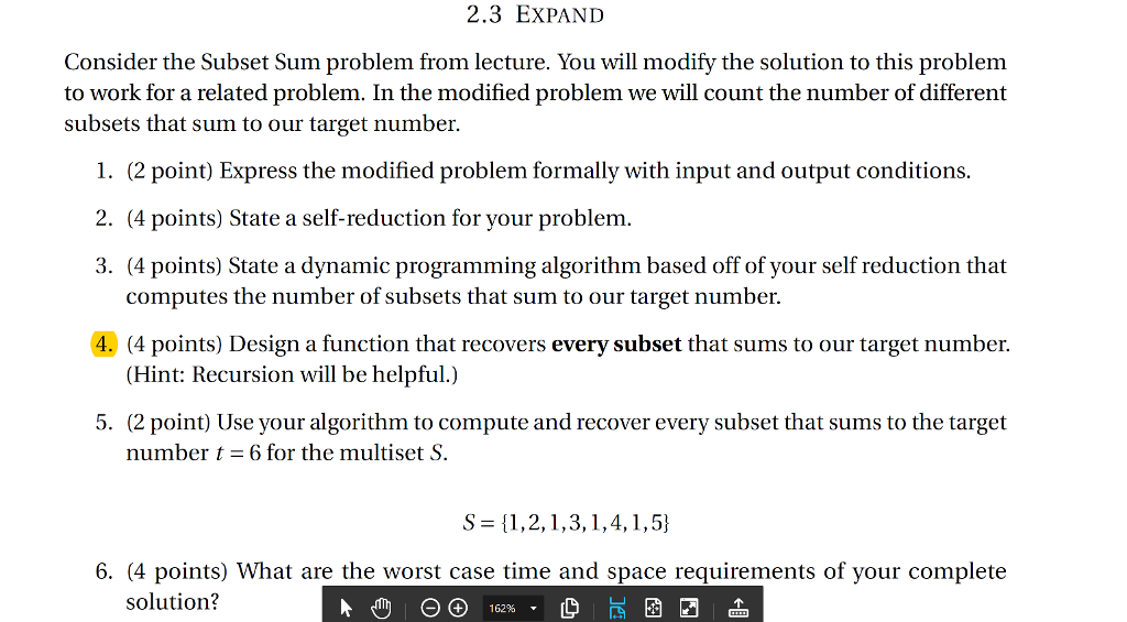 Solved 2.3 EXPAND Consider the Subset Sum problem from | Chegg.com