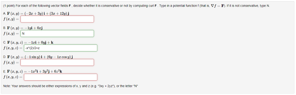 Solved 1 Point For Each Of The Tollowing Vector Fields F 4530