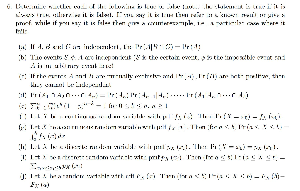 Solved Determine whether each of the following is true or | Chegg.com