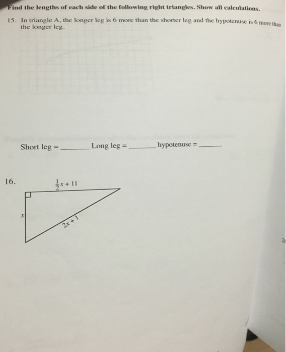 Solved In triangle A, the longer leg is 6 more than the | Chegg.com