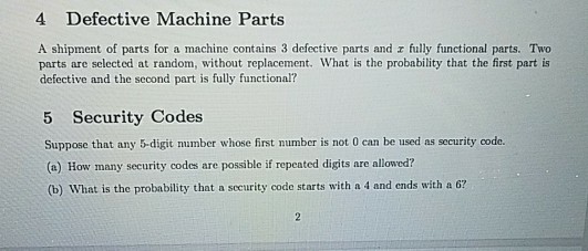 Solved 4 Defective Machine Parts A shipment of parts for a | Chegg.com