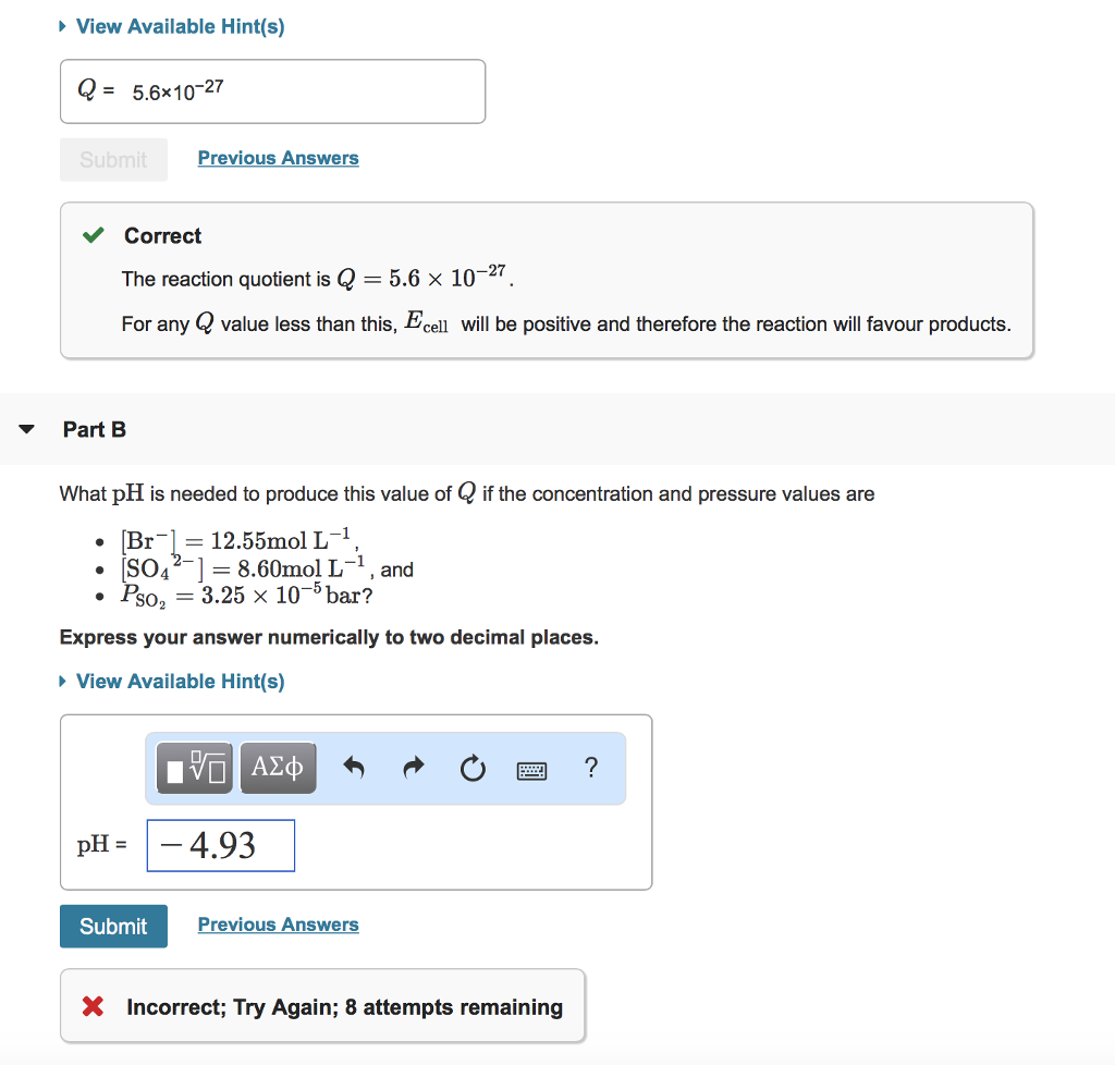 Solved View Available Hint(s) = 5.6x10-27 Previous Answers | Chegg.com