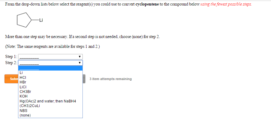 Solved From the drop-down lists below select the reagent(s) | Chegg.com