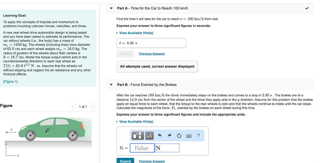 Solved ? Part A-Time for the Car to Reach 100 km/h Learning | Chegg.com
