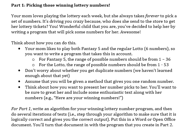 Solved Picking those winning lottery numbers! Your mom | Chegg.com