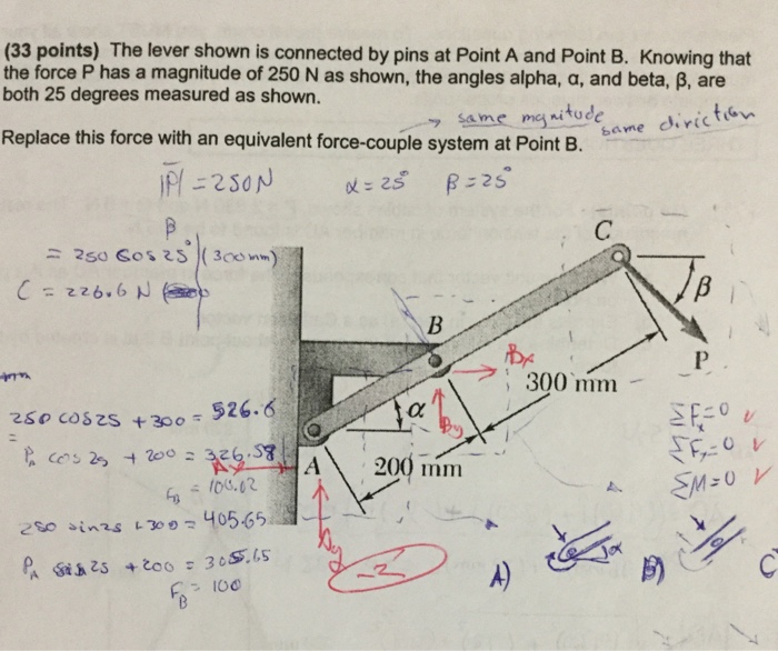 Solved The lever shown is connected by pins at Point A and | Chegg.com