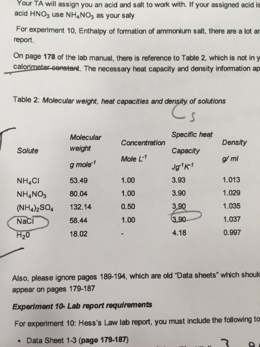 Information you may need to calculate delta H, and | Chegg.com