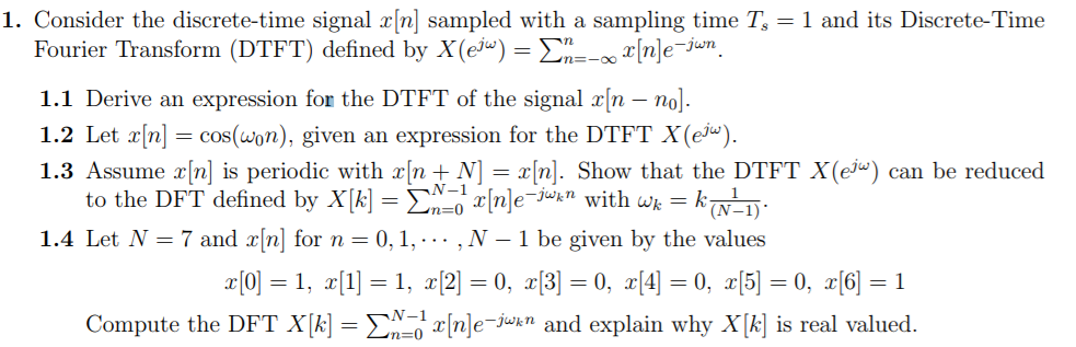 Solved 1. Consider the discrete-time signal [n] sampled with | Chegg.com