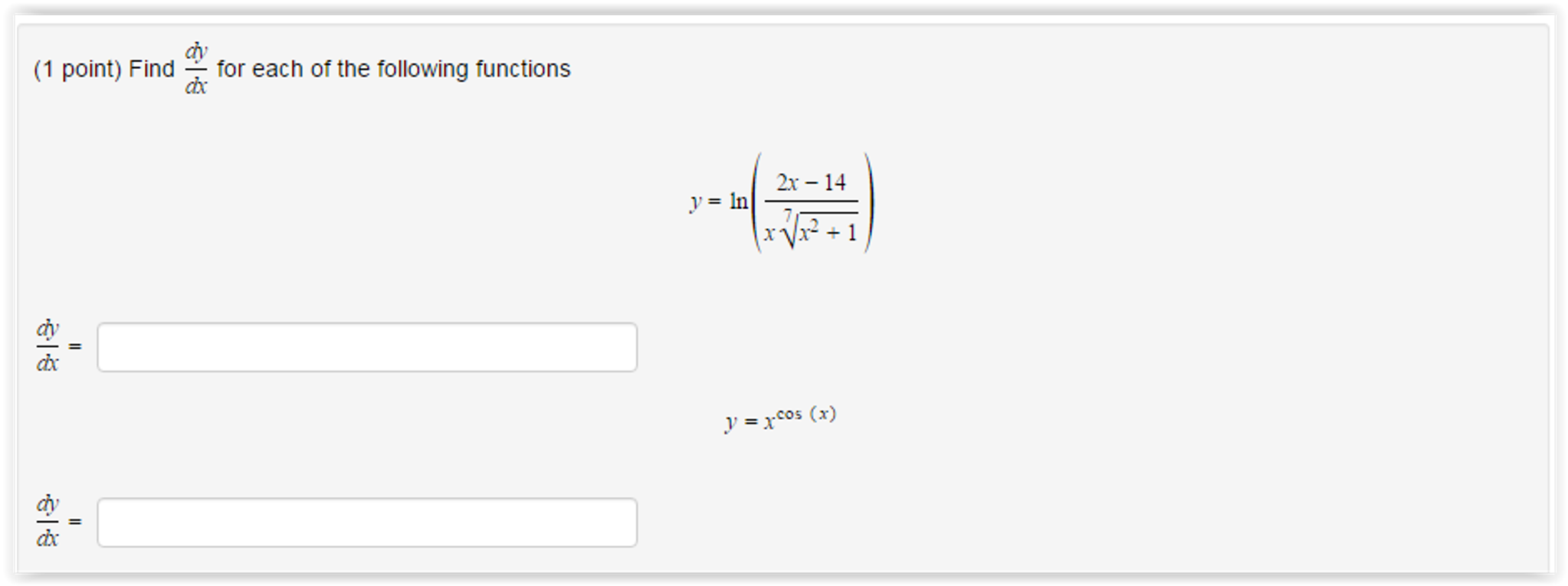 Solved Find dy/dx for each of the following functions y = | Chegg.com
