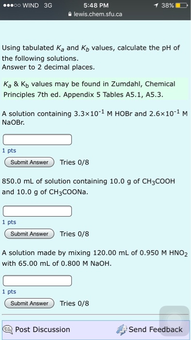 Solved Using tabulated K_a and K_b values, calculate the pH | Chegg.com