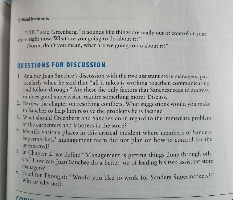 Solved SANDERS SUPERMARKETS: WHAT HAPPENED TO CONTROL? Crit | Chegg.com