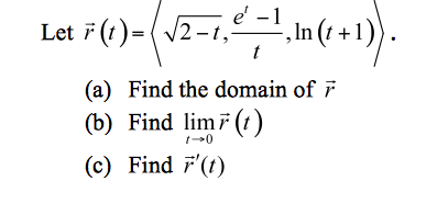 Solved Let r Vector (t) =(Square root 2 - t, e^t -1/t, ln (t | Chegg.com