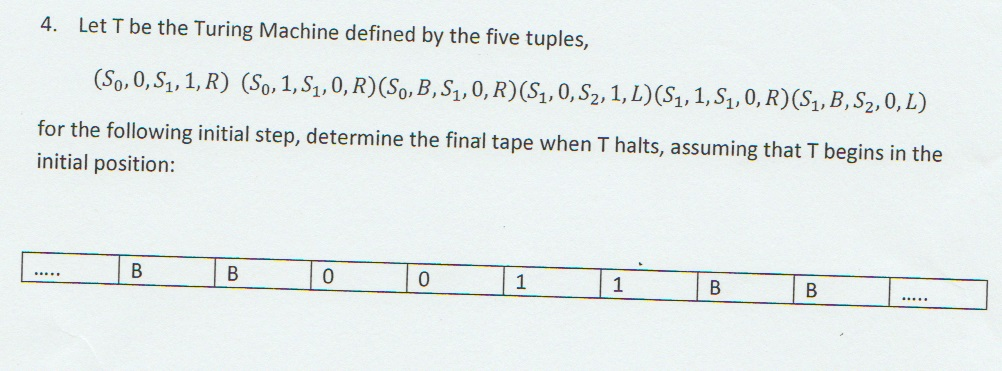 Solved 4. Let T be the Turing Machine defined by the five | Chegg.com