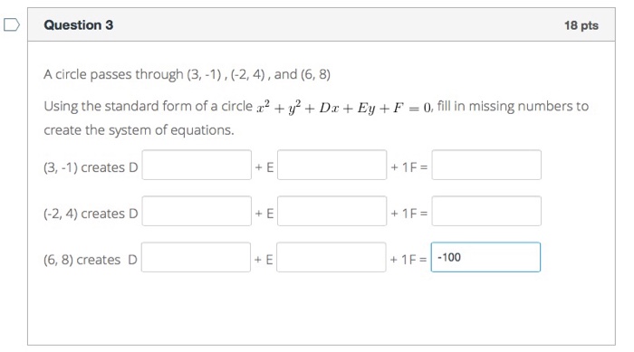 Solved A circle passes through (3, -1), (-2, 4), and (6, 8) | Chegg.com