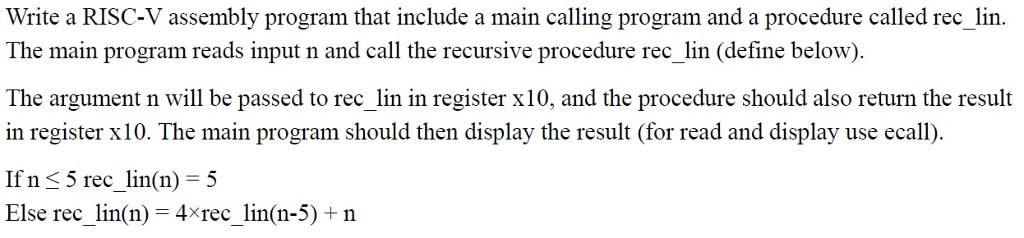 Write a RISC-V assembly program that include a main | Chegg.com