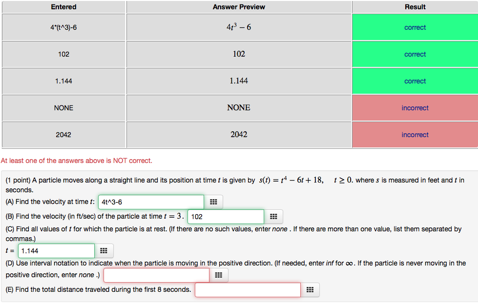 Solved Entered Answer Preview Result 4(tA3)-6 correct 102 | Chegg.com