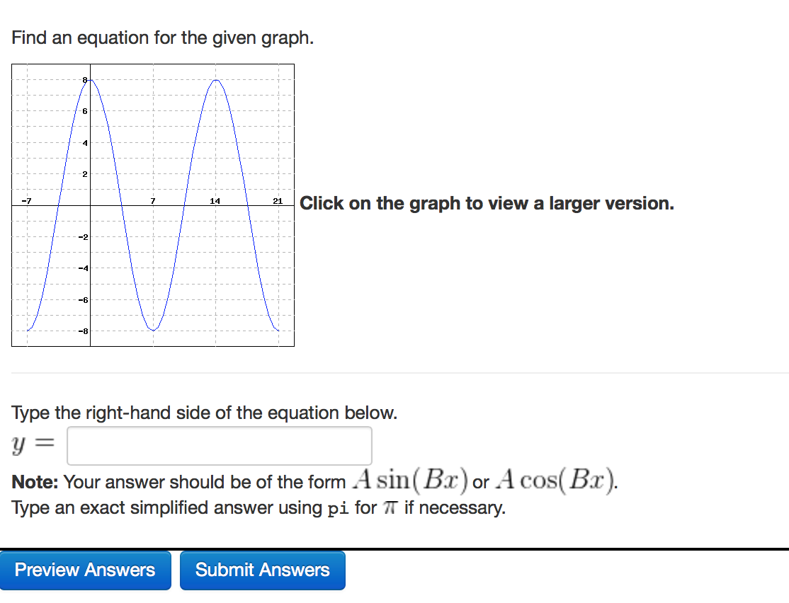 Solved Find an equation for the given graph. Click on the | Chegg.com