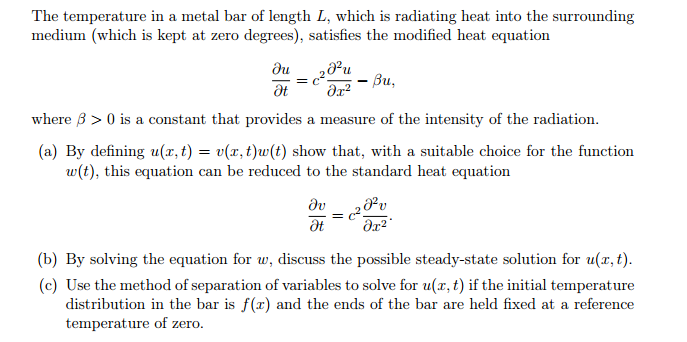 Solved The temperature in a metal bar of length L, which is | Chegg.com