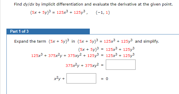 Solved Find dy/dx by implicit differentiation and evaluate | Chegg.com
