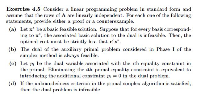 Solved Exercise 4.5 Consider a linear programming problem in | Chegg.com
