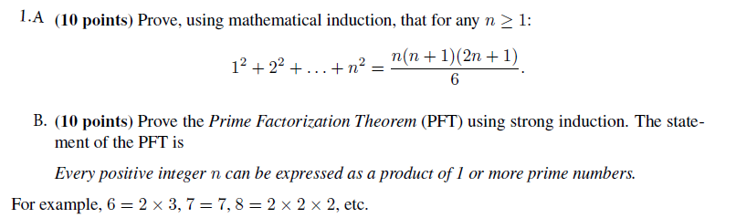 Solved l.A (10 points) Prove, using mathematical induction, | Chegg.com