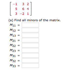 Solved ?-1 3 2 5 6 4 13-21 (a) Find all minors of the matrix | Chegg.com